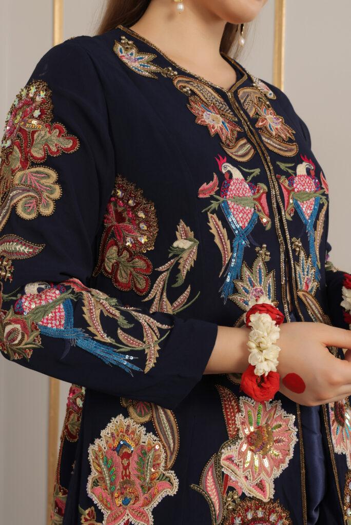 Turkish Hand Embroidered Detail Long Kali Jacket Set - Folklore